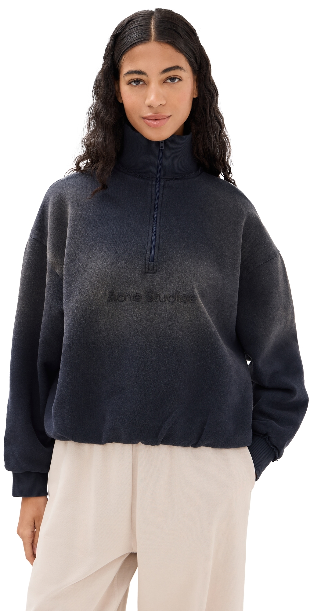 Acne Studios ネイビー クロップドニット Off-shoulder cropped sweater in blue - Acne Studios | Mytheresa